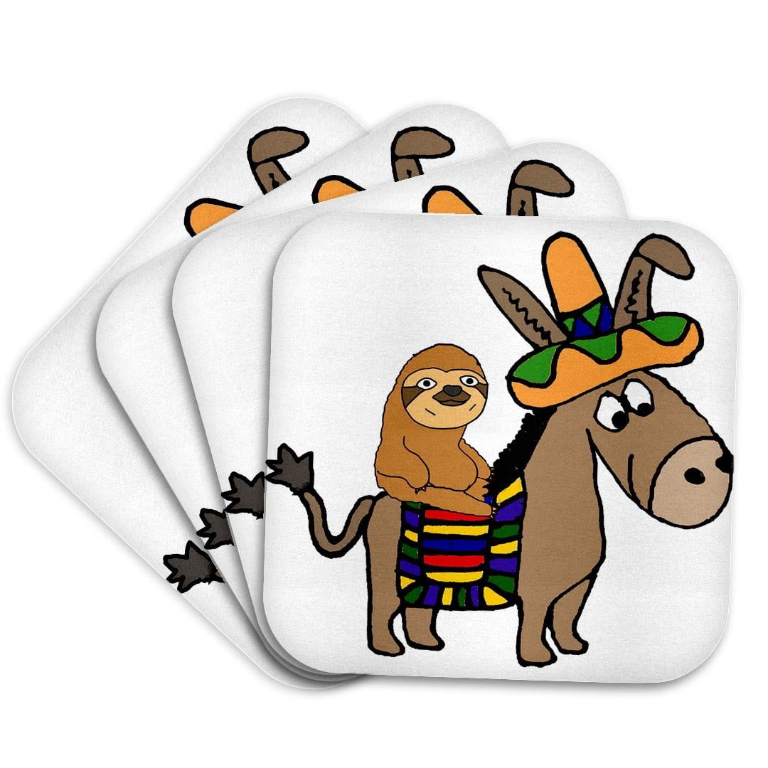 3drose, Funny Cool Sloth Riding Mexican Burro with Sombrero, Set of 4 ...
