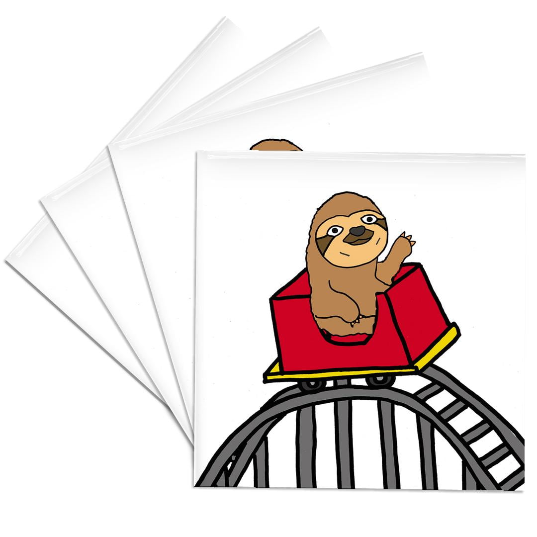 3drose, Funny Cool Sloth Riding Roller Coaster Cartoon, Set of 4 ...