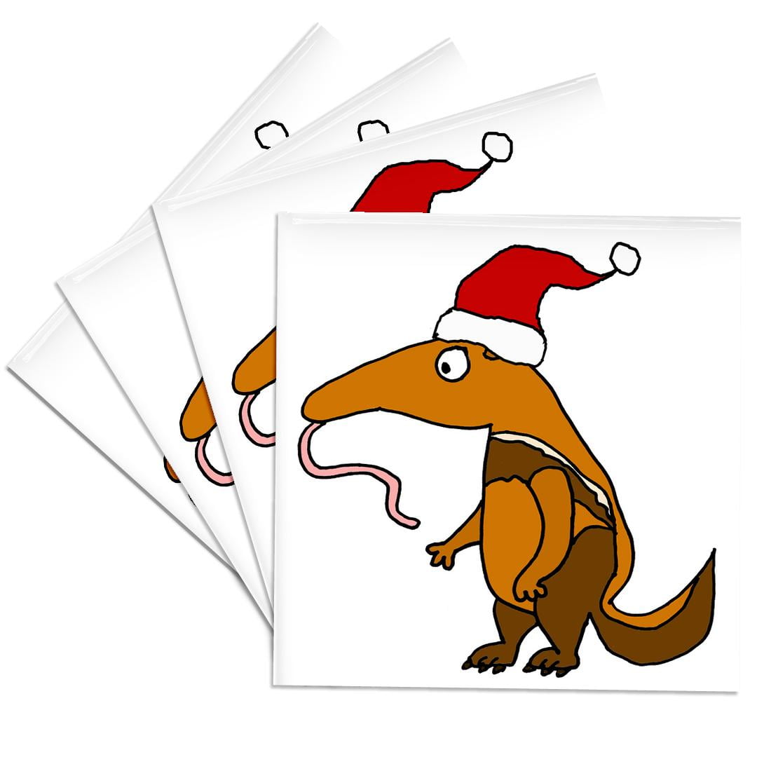 3drose, Funny Cute Anteater in Santa Hat Christmas Cartoon, Set of 4 ...