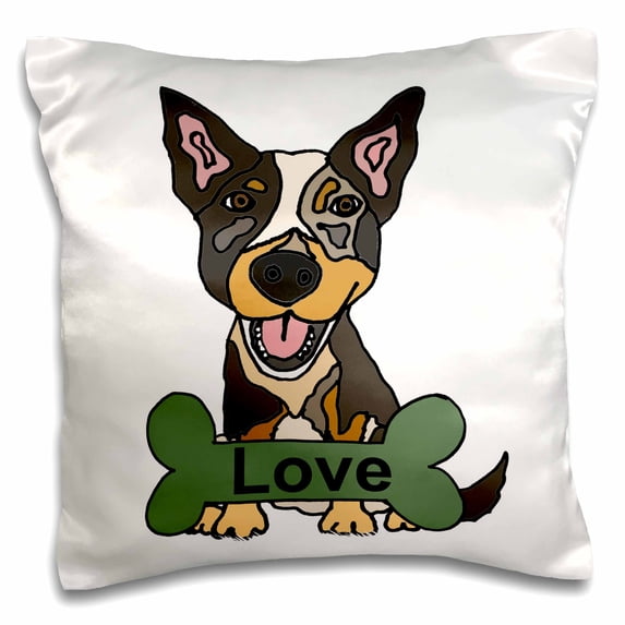 3drose, Funny Cute Australian Cattle Dog Love Bone, 16x16 inch Pillow ...