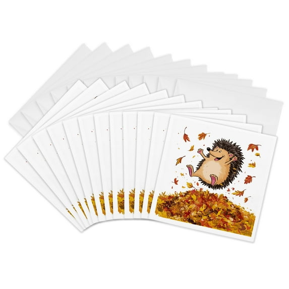 3drose, Funny Cute Baby Hedgehog Jumping in Autumn Leaves Abstract, 12 ...