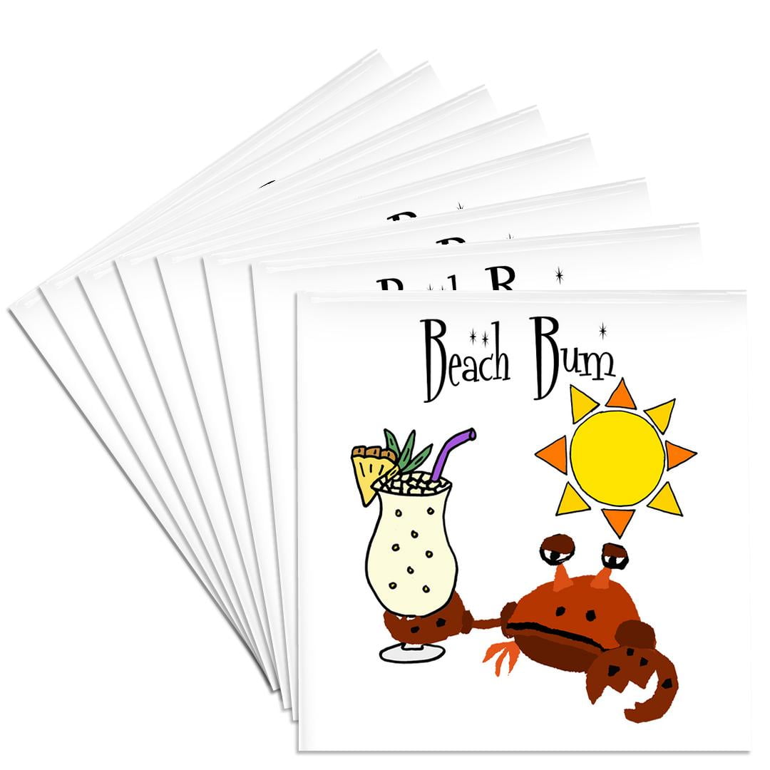 3drose, Funny Cute Beach Bum Pun with Crab Drinking Pina Colada Cartoon ...