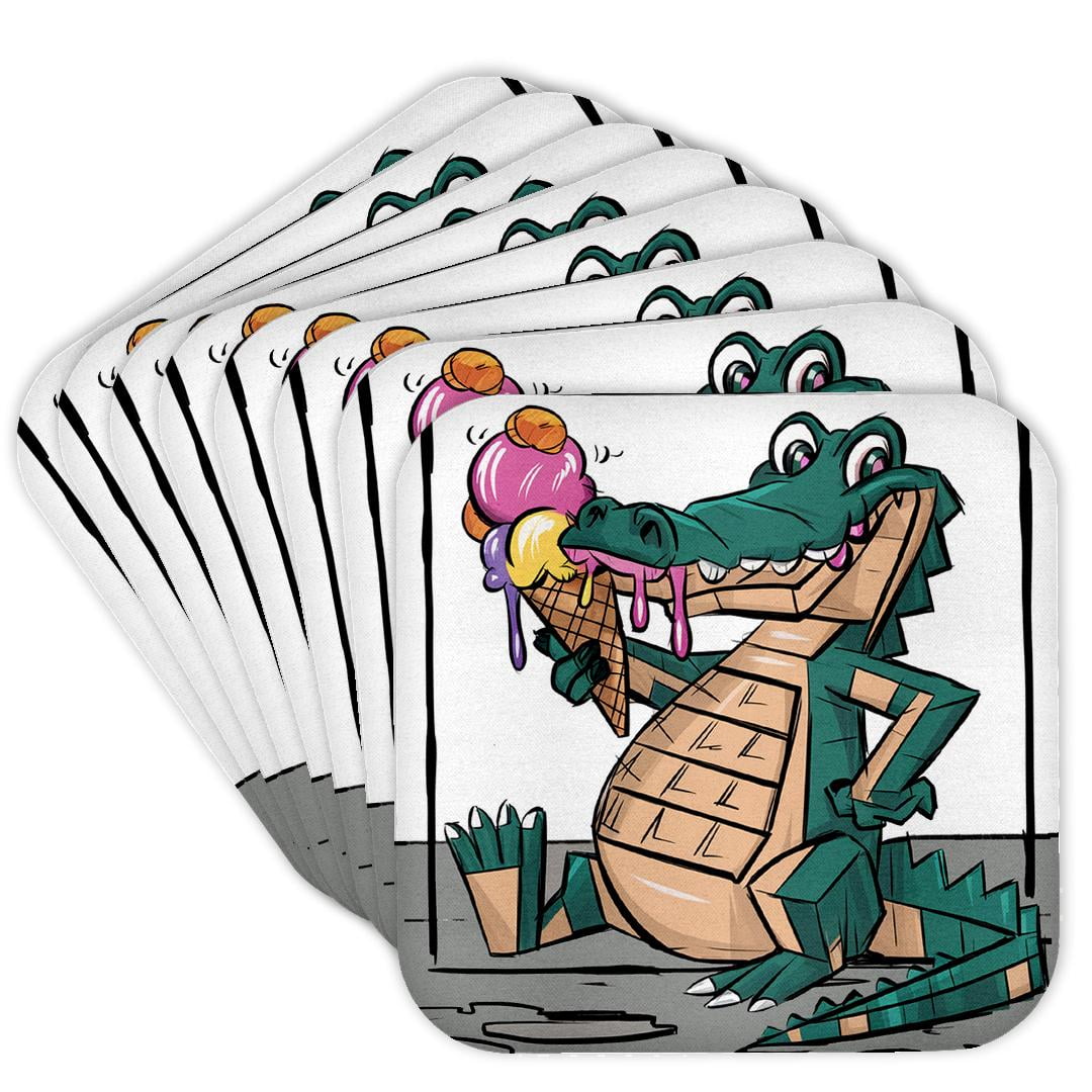 3drose, Funny Cute Cool Alligator Eating Ice Cream Cone Beach Abstract ...