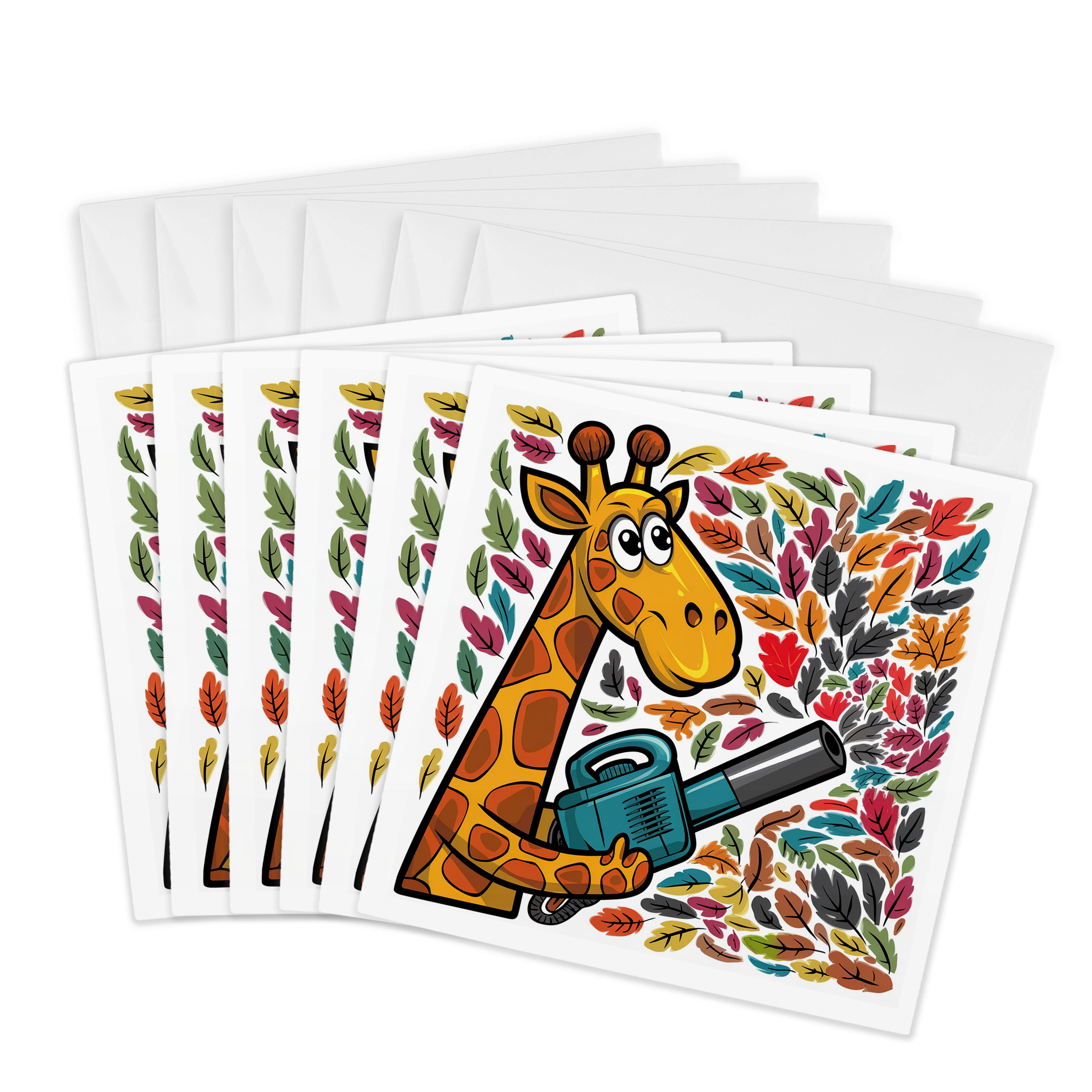 3drose, Funny Cute Cool Giraffe Using Leaf Blower for Fall Leaves ...