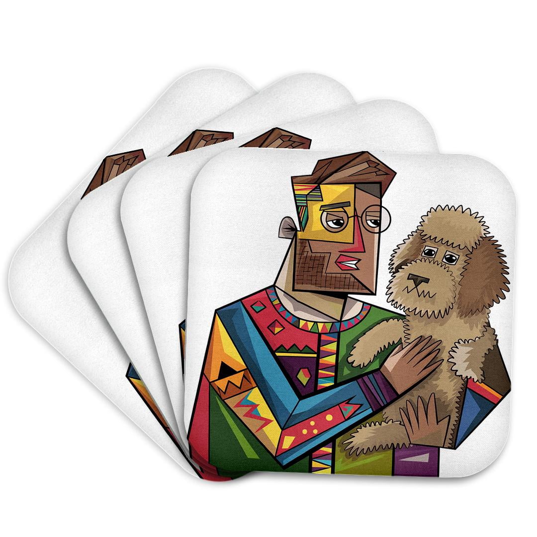 3drose, Funny Cute Cool Guy Hugging Furry Dog Pet Love Cubism Abstract ...