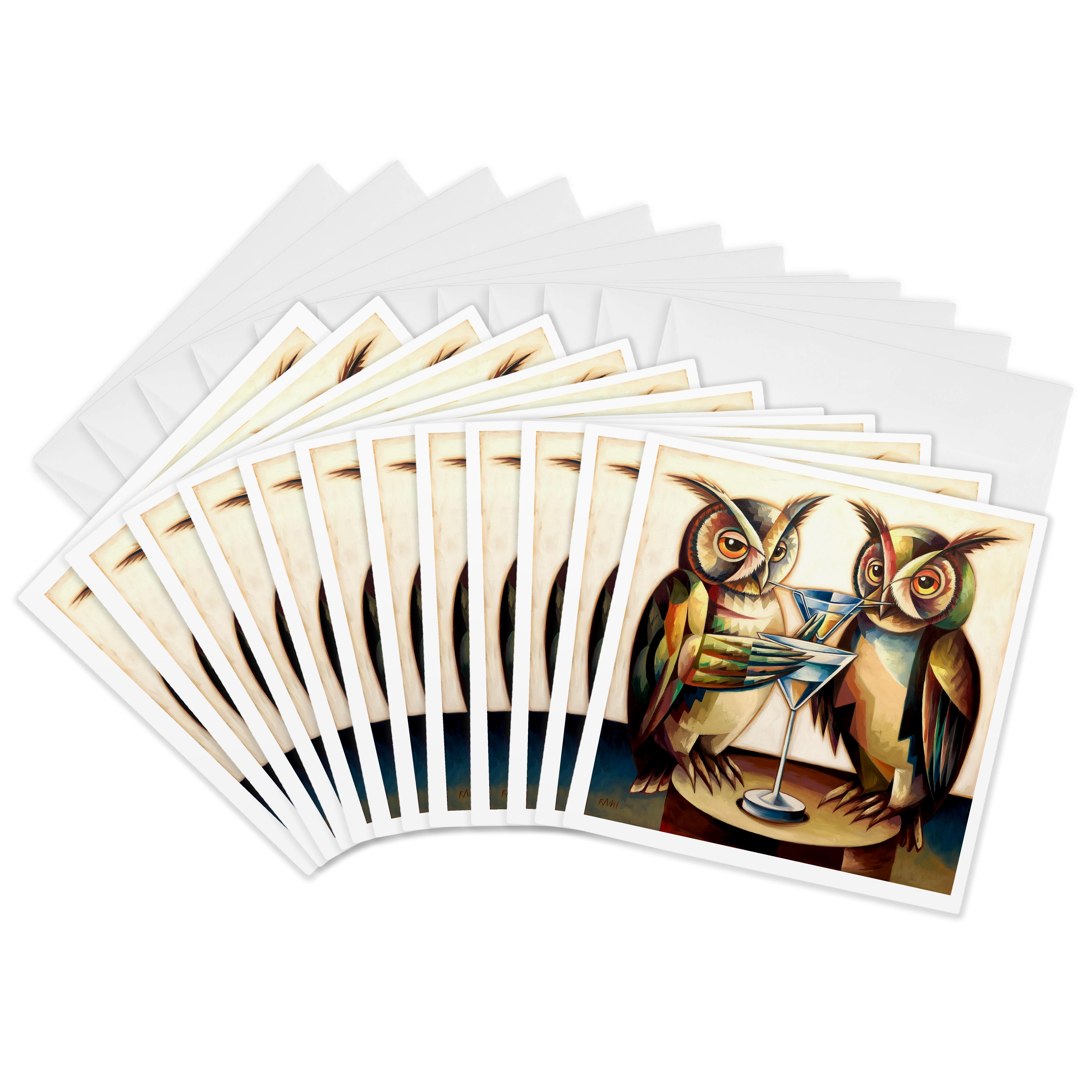 3drose, Funny Cute Cool Owls Drinking Martinis Nature Birds Abstract ...
