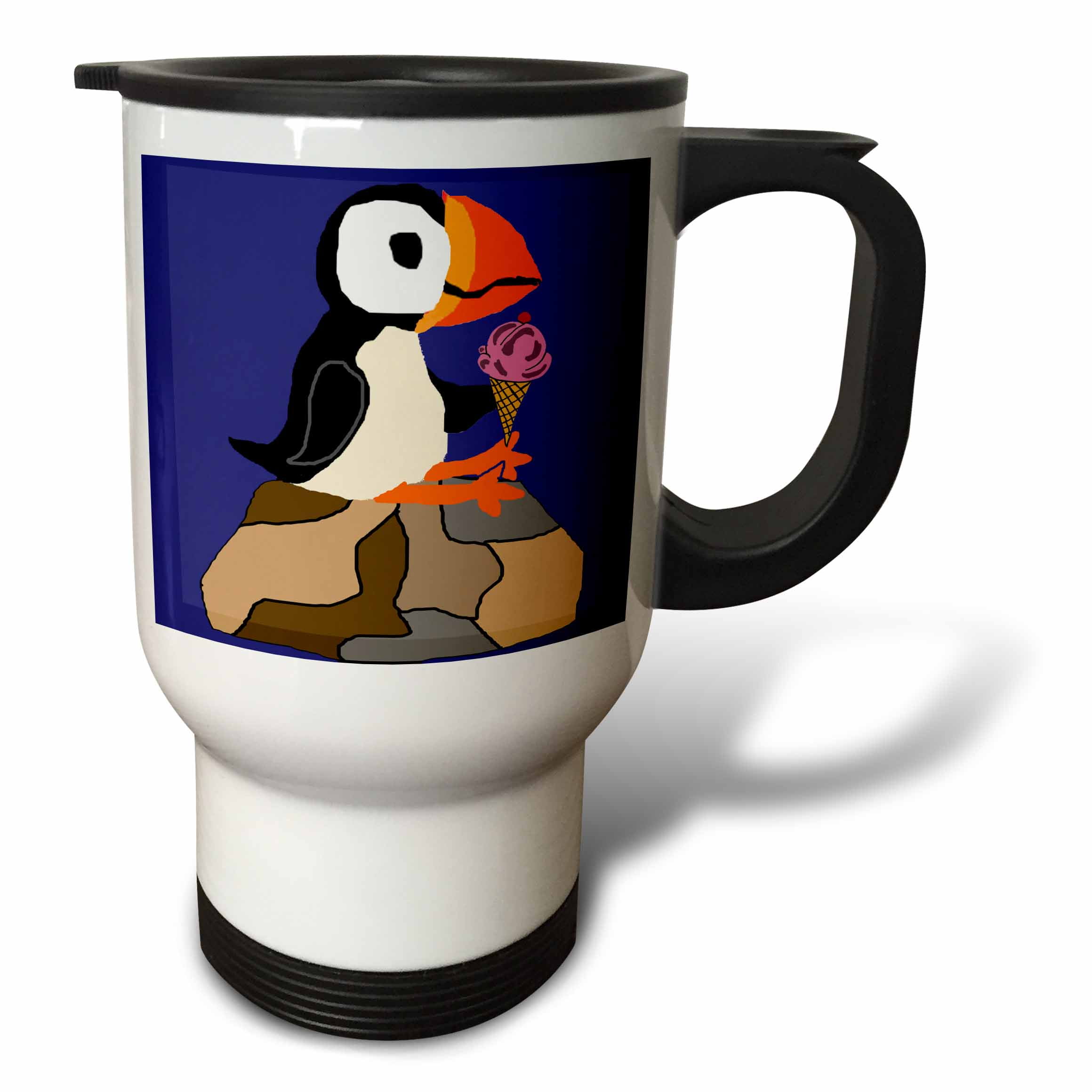 3drose, Funny Cute Cool Puffin Bird Eating Ice Cream Cone Primitive Art ...