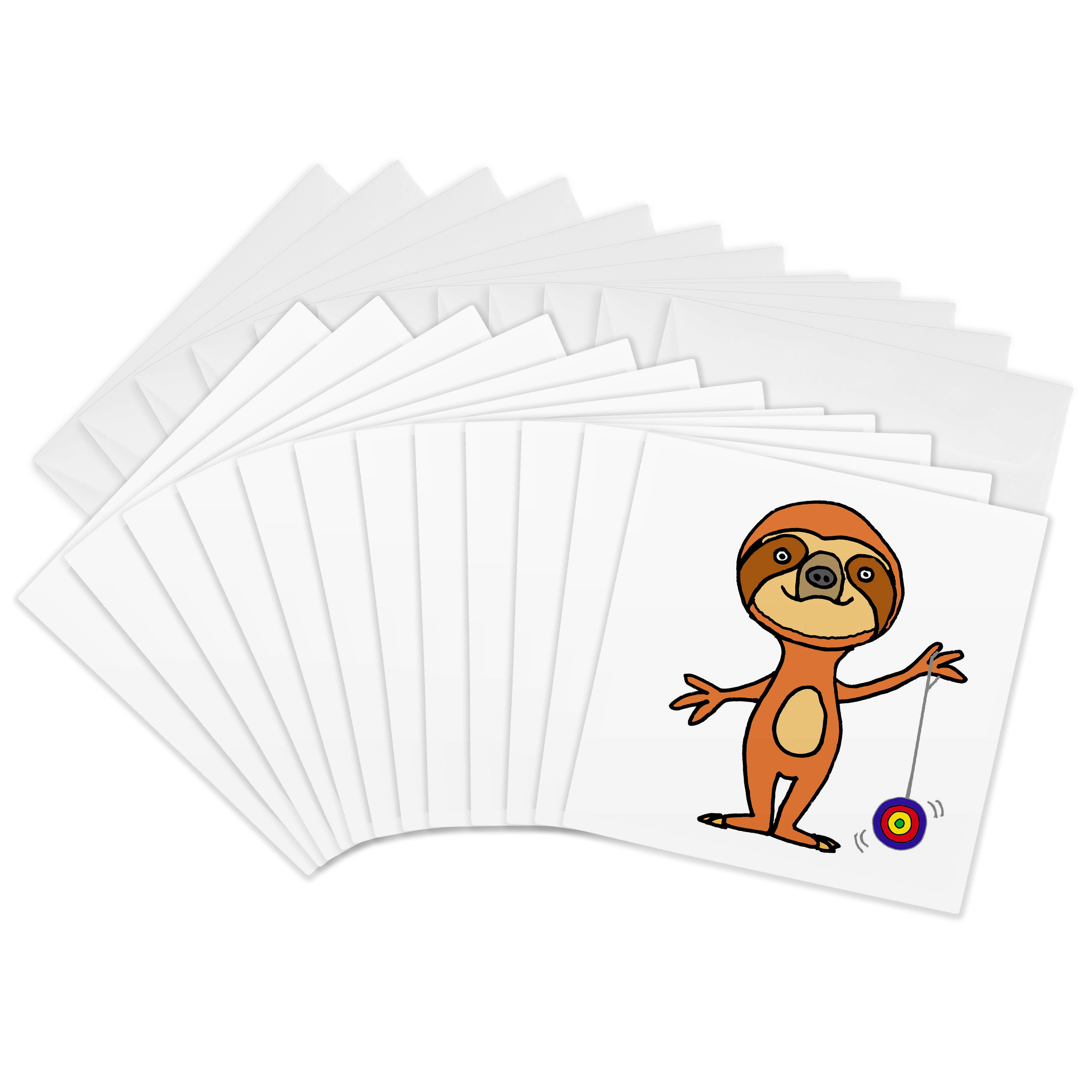 3drose, Funny Cute Cool Sloth Playing Yoyo Cartoon, 12 Greeting Cards ...