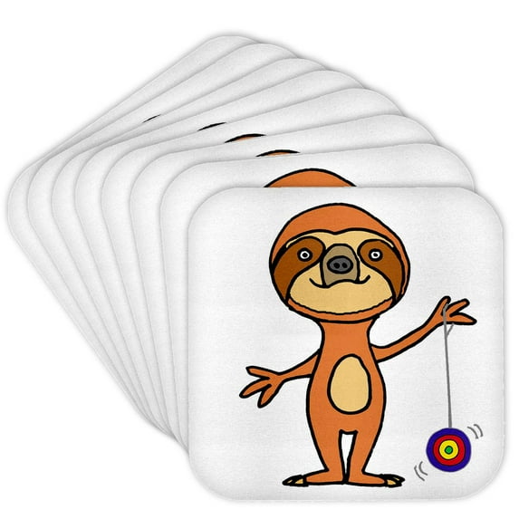 3drose, Funny Cute Cool Sloth Playing Yoyo Cartoon, Set of 8 Coasters ...