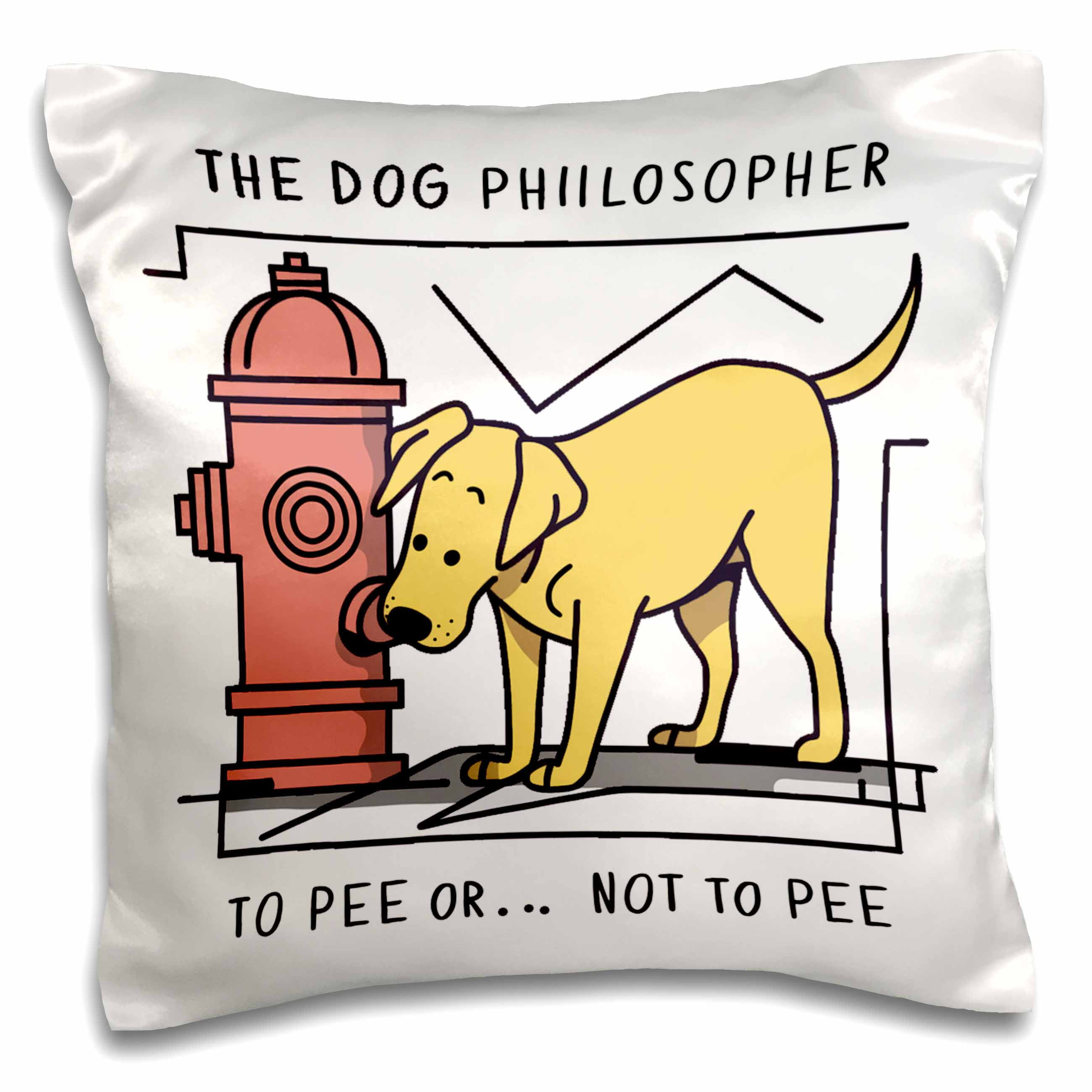 3drose, Funny Cute Dog Sniffing Fire Hydrant Dog Philosopher Satire, 16x16 inch Pillow Case ...