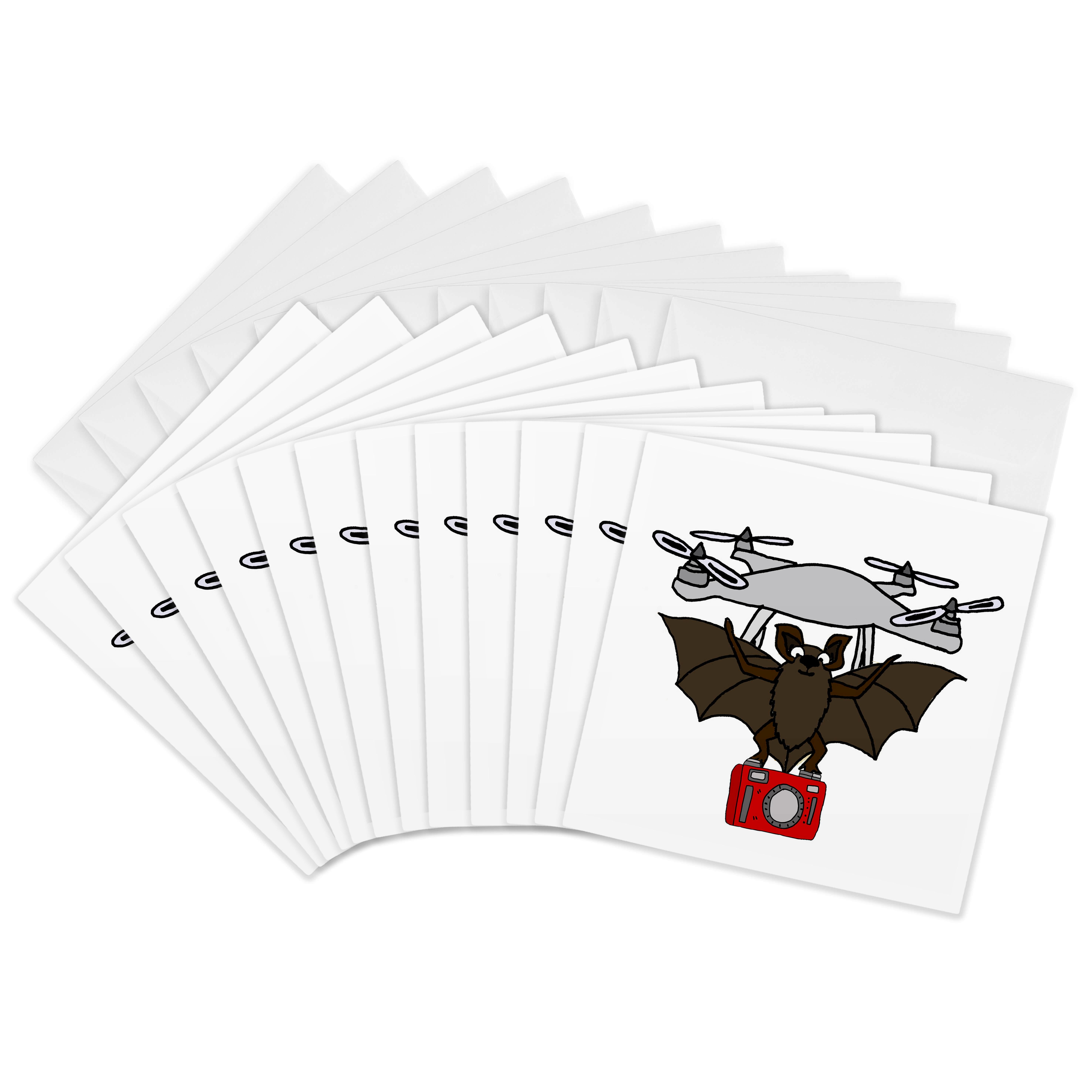 3drose, Funny Cute Flying Bat Drone Cartoon, 12 Greeting Cards with ...