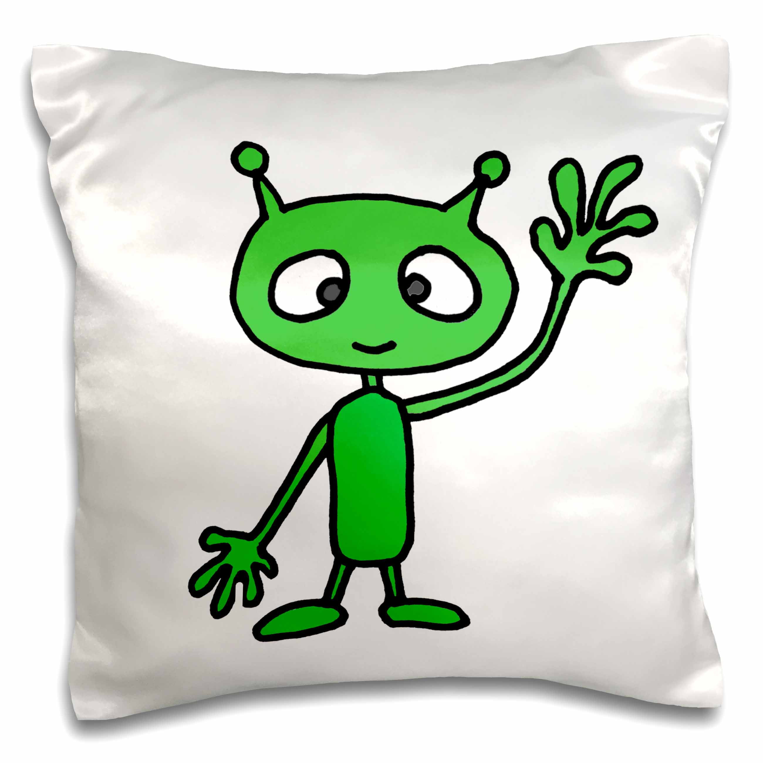 3drose, Funny Cute Green Martian Alien Waving Cartoon, 16x16 inch ...