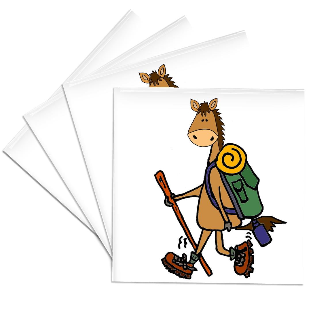 3drose, Funny Cute Horse Hiking Nature Cartoon, Set of 4 Ceramic Tile ...