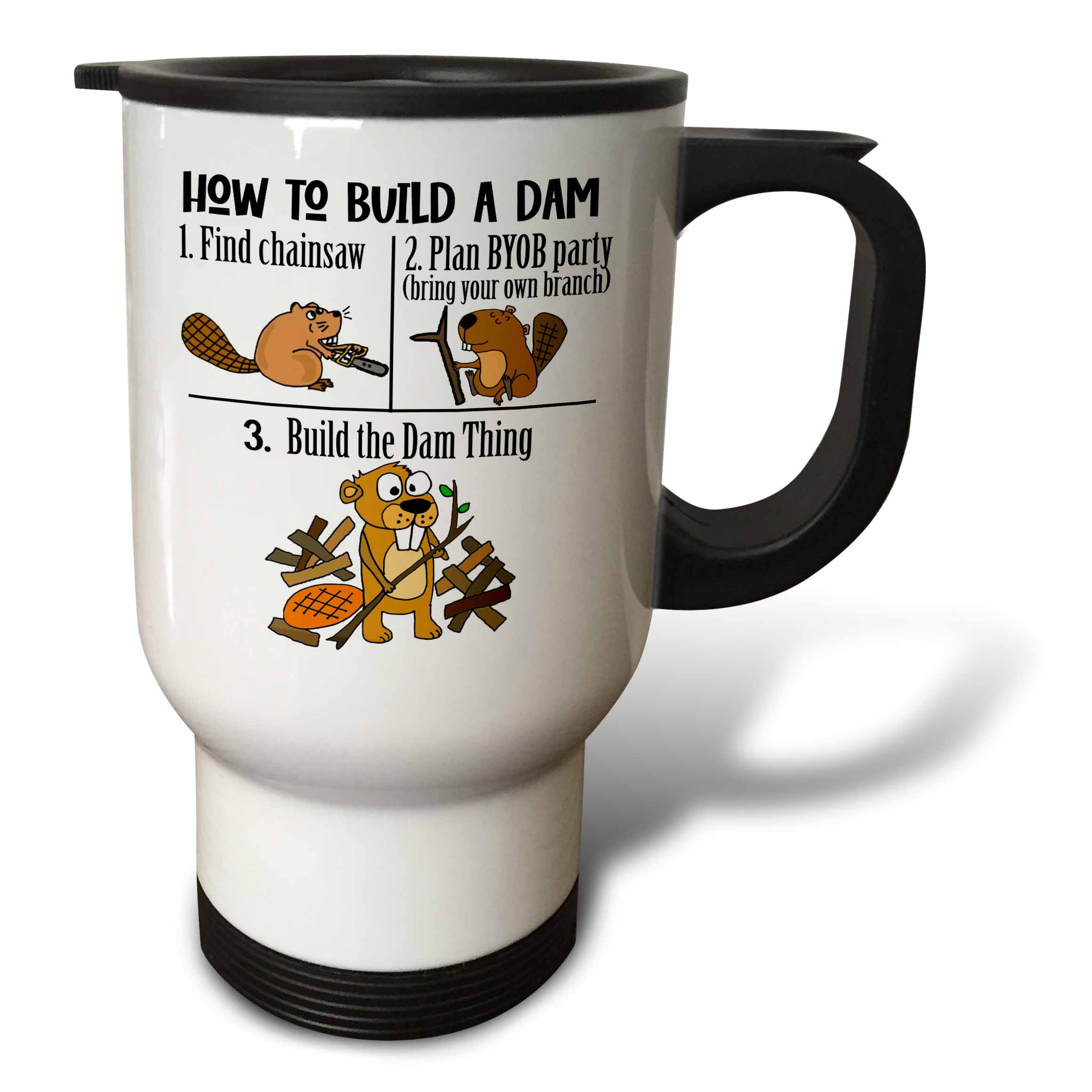 3drose, Funny Cute How to Build a Dam Beaver Cartoon Pun, 14oz ...