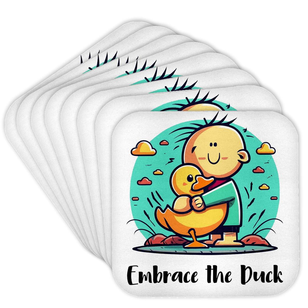 3drose, Funny Cute Kid Hugging a Duck Embrace the Duck Pun, Set of 8 ...
