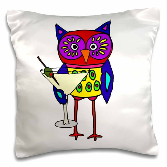 3drose, Funny Cute Owl Drinking Martini Cartoon, 16x16 inch Pillow Case ...
