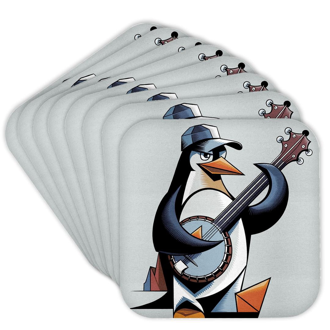 3drose, Funny Cute Penguin Bird Playing Banjo Music Abstract, Set of 8 ...