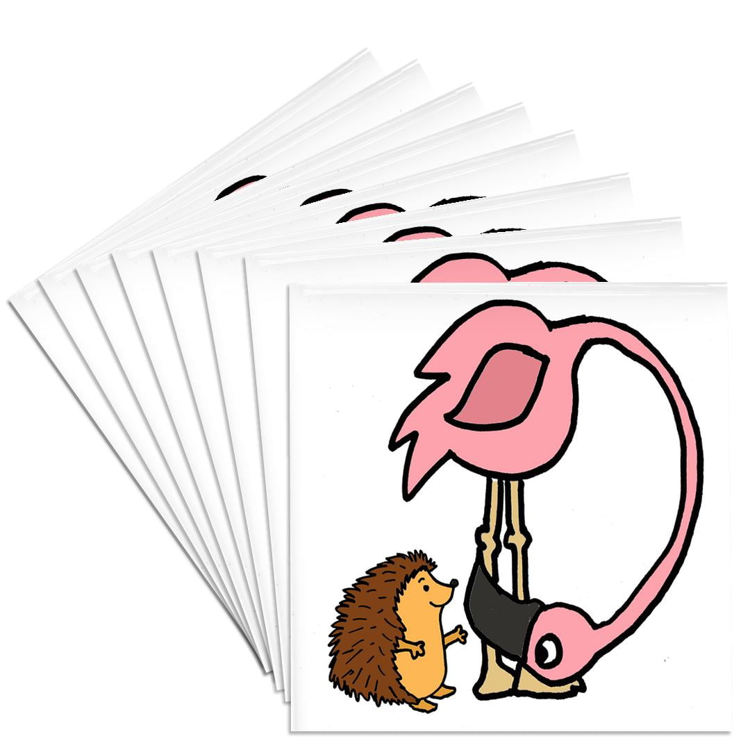 3drose, Funny Cute Pink Flamingo Talking to Hedgehog Cartoon, Set of 8 ...