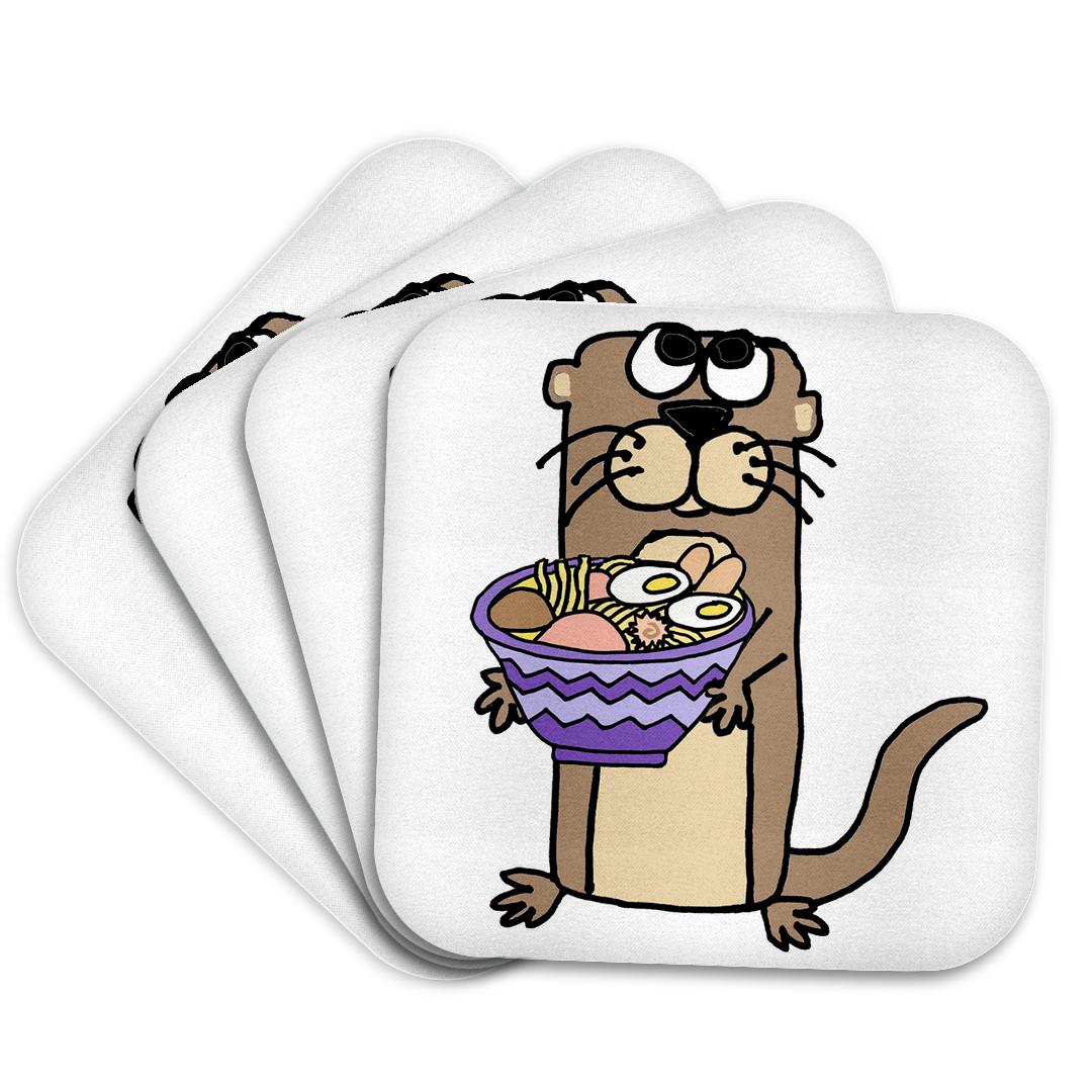 3drose, Funny Cute Sea Otter Eating Ramen Noodles Cartoon, Set of 4 ...