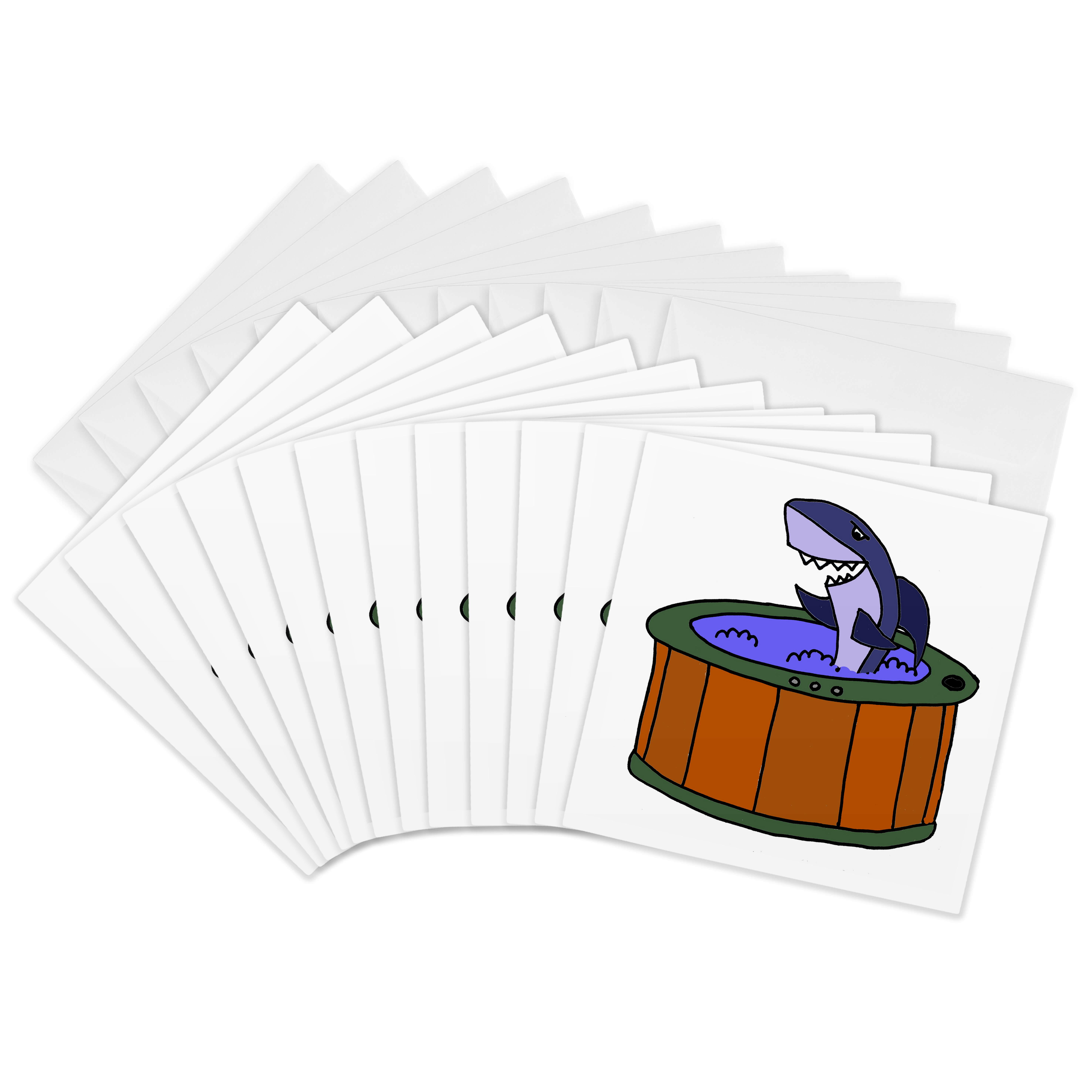 3drose, Funny Cute Shark Soaking in Hot Tub Cartoon, 12 Greeting Cards ...