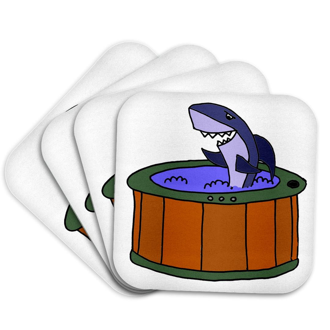 3drose, Funny Cute Shark Soaking in Hot Tub Cartoon, Set of 4 Coasters ...