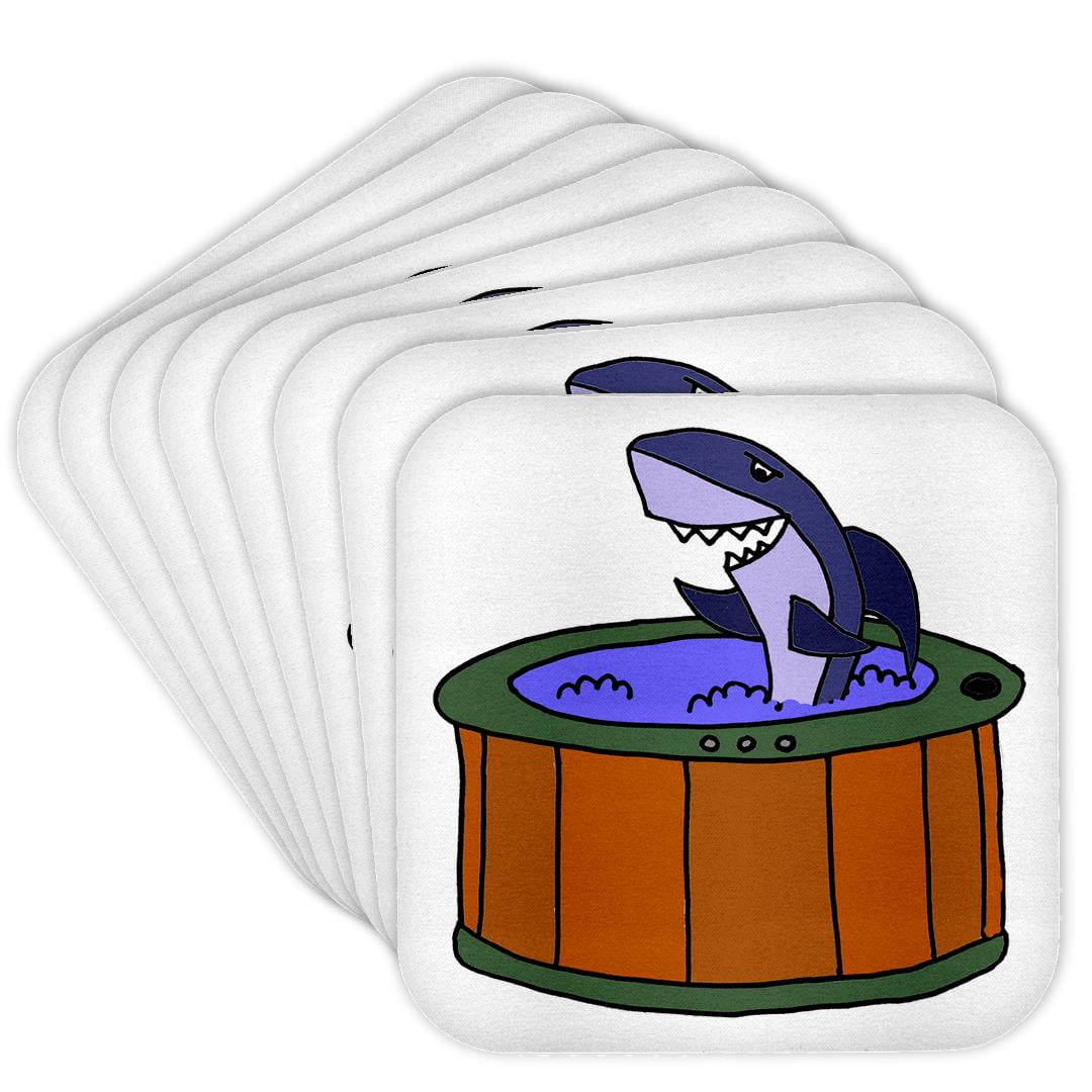 3drose, Funny Cute Shark Soaking in Hot Tub Cartoon, Set of 8 Coasters ...