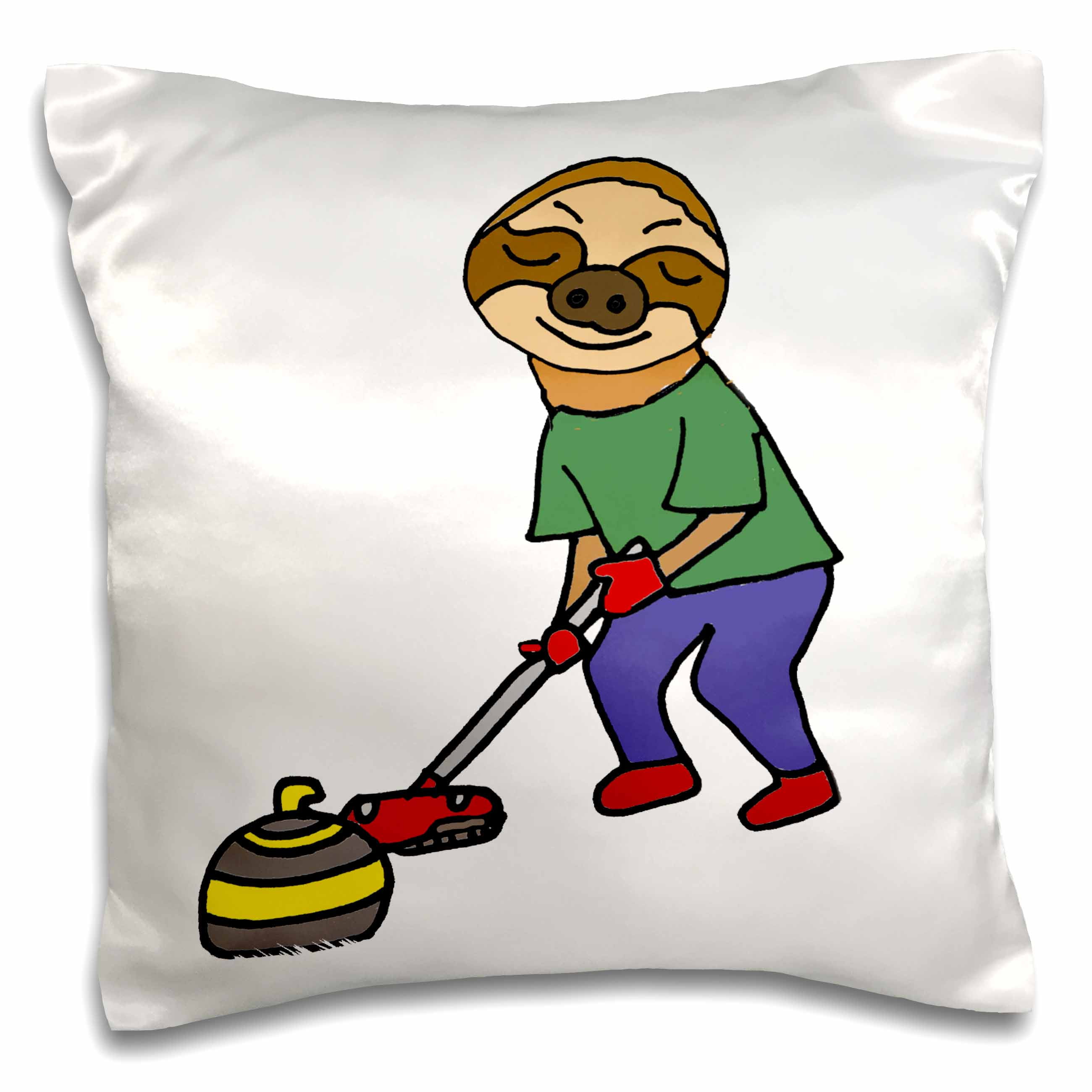 3drose, Funny Cute Sloth Curling Sports Cartoon, 16x16 inch Pillow Case ...