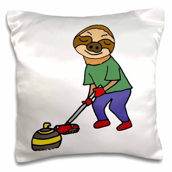 3drose, Funny Cute Sloth Curling Sports Cartoon, 16x16 inch Pillow Case ...