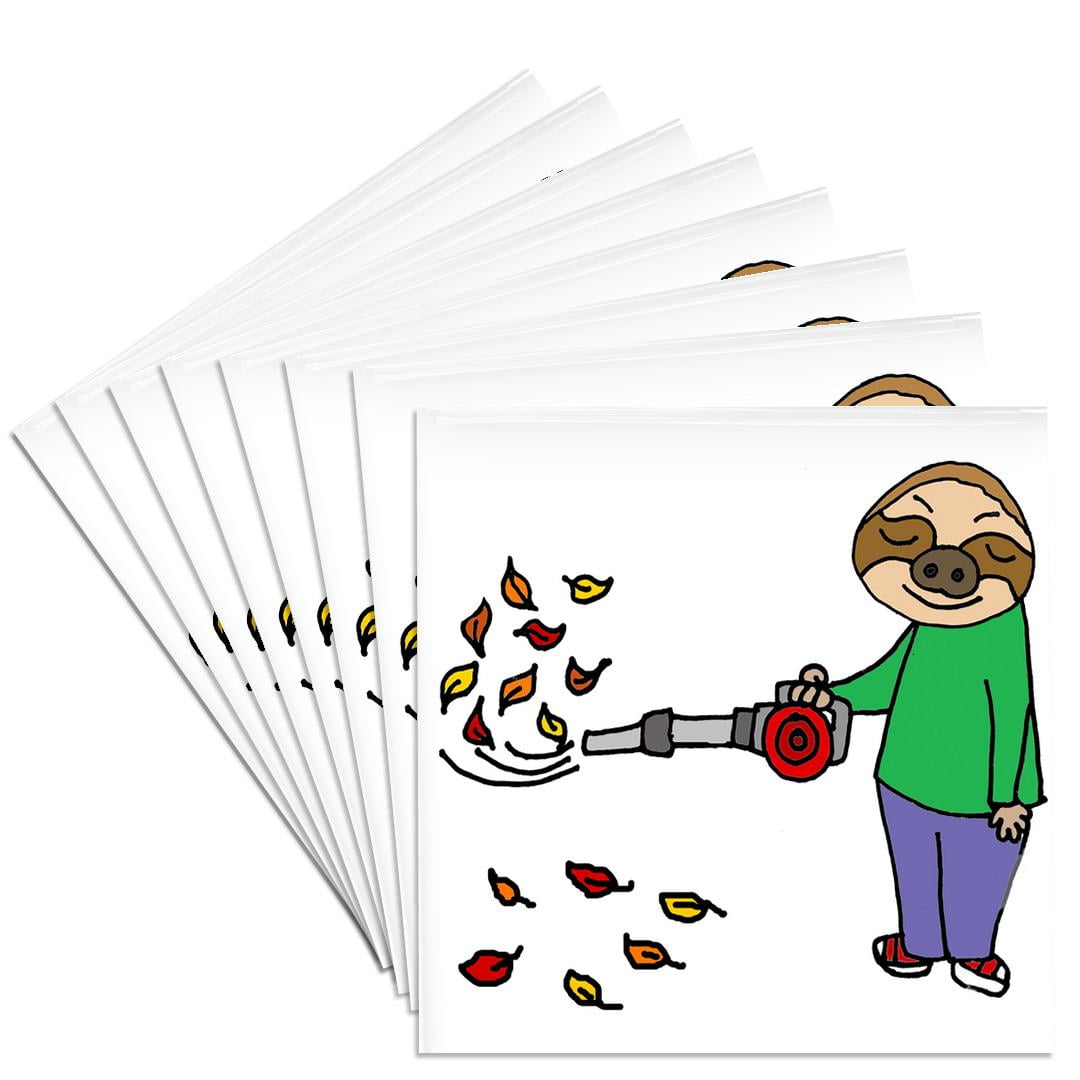 3drose, Funny Cute Sloth Using Leaf Blower Cartoon, Set of 8 Ceramic ...