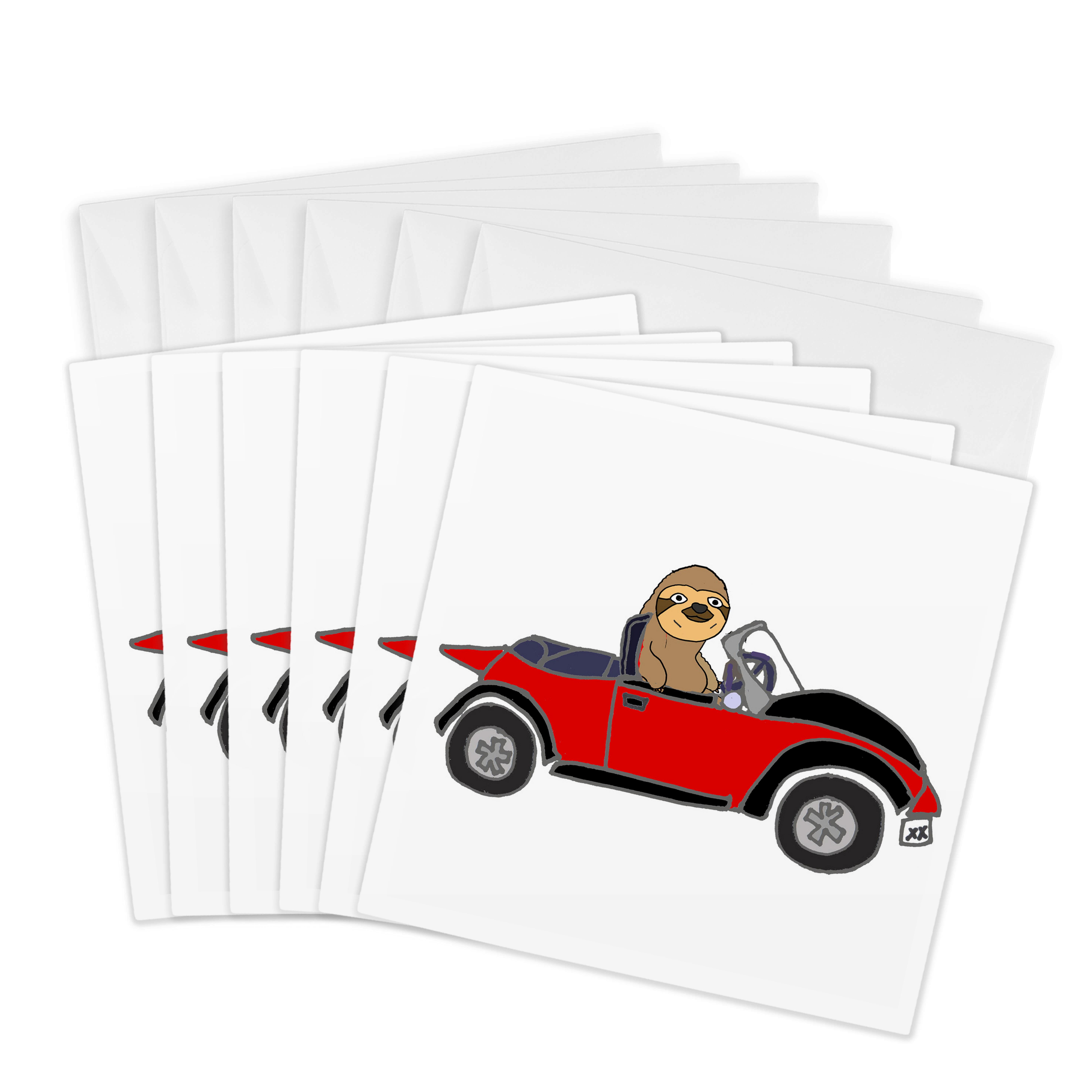 3drose, Funny Cute Slow Sloth Driving Red Convertible Cartoon, 6 ...
