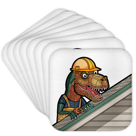 3drose, Funny Cute T-rex Dinosaur Cleaning Gutter Cartoon Satire, Set ...