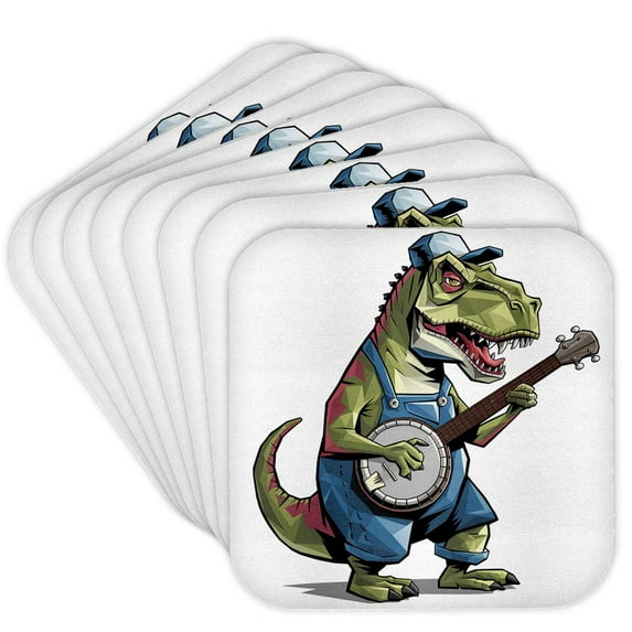 3drose, Funny Cute T-rex Dinosaur Playing Banjo Music Abstract, Set of ...