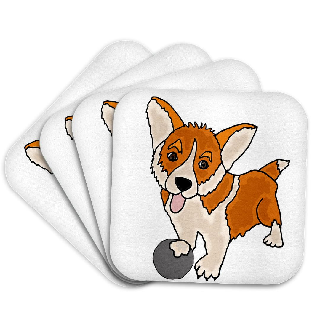 3drose, Funny Cute Welsh Corgi Dog Bowling Cartoon, Set of 4 Coasters ...