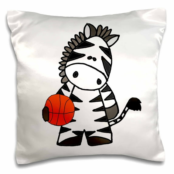 3drose, Funny Cute Zebra Playing Basketball Cartoon, 16x16 inch Pillow ...