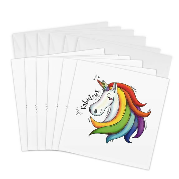 3drose, Funny Fantasy Unicorn with Rainbow Fabulous, 6 Greeting Cards ...
