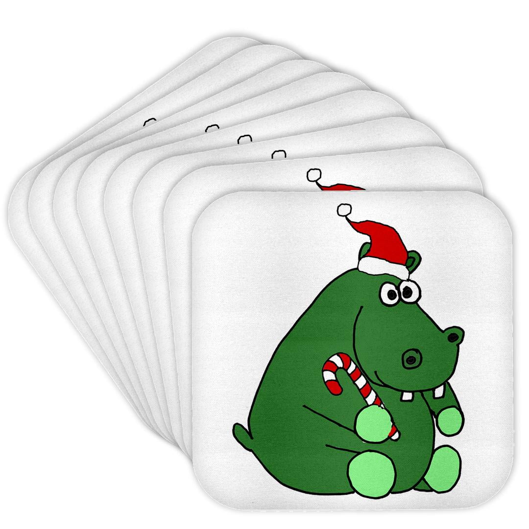 3drose, Funny Funky Hippo in Santa Hat Christmas Cartoon, Set of 8 ...