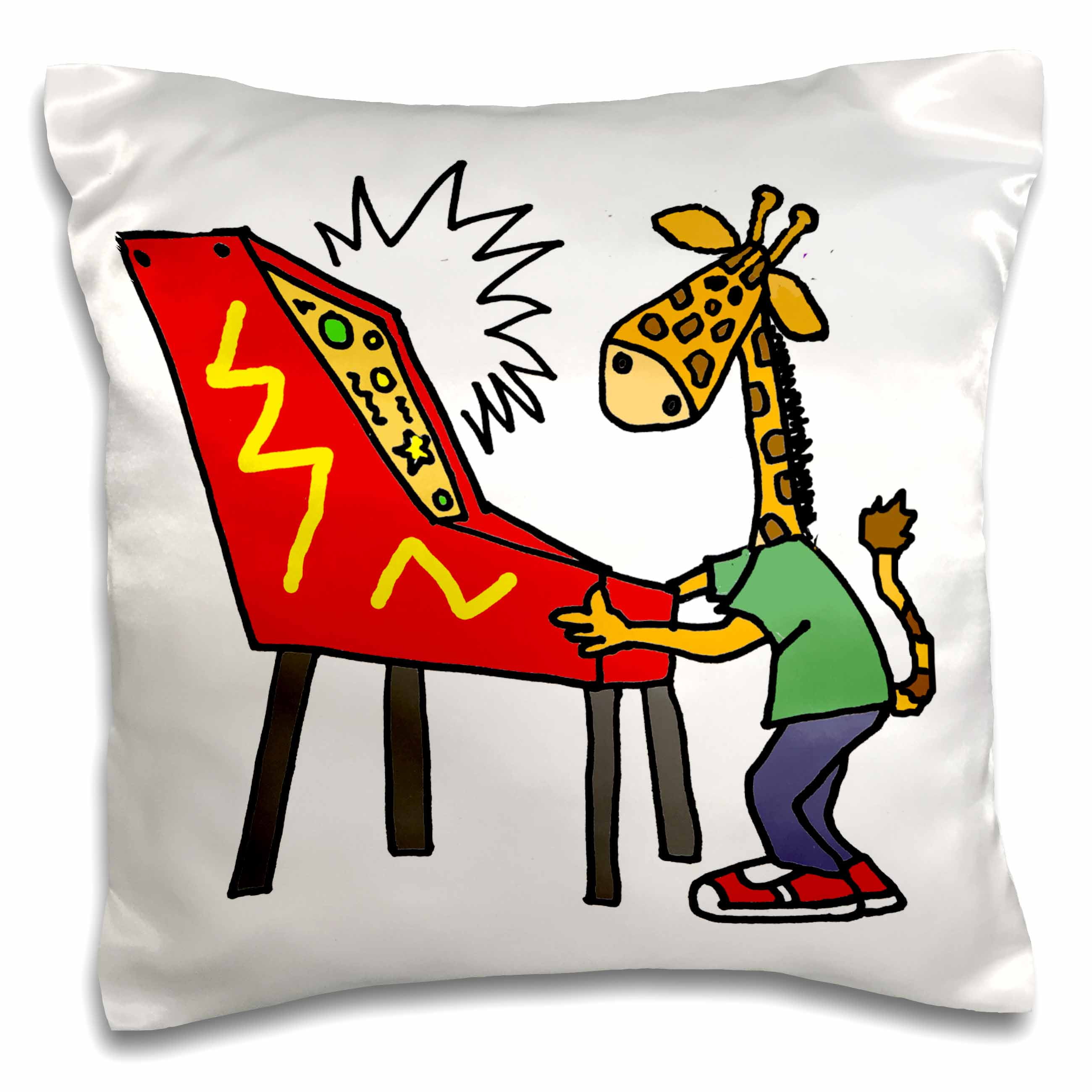 3drose, Funny Giraffe Playing Pinball Game Cartoon, 16x16 inch Pillow ...