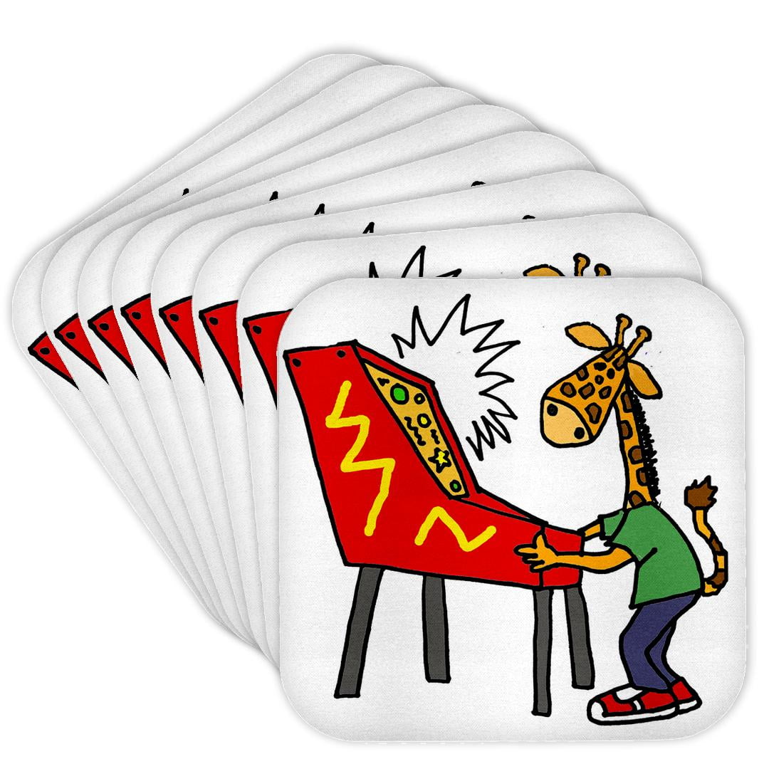 3drose, Funny Giraffe Playing Pinball Game Cartoon, Set of 8 Coasters ...