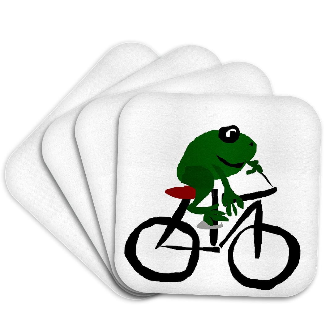 3drose, Funny Green Frog Riding Bicycle Primitive Art, Set of 4 ...