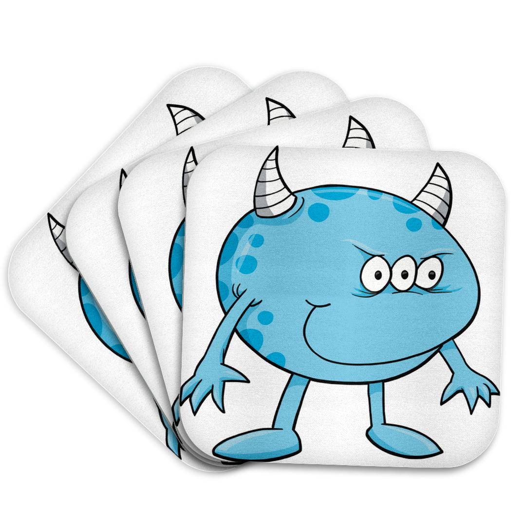 3drose, Funny Horned Light Blue Monster Creature Cartoon, Set of 4 ...