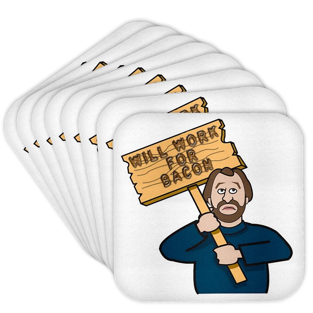 3drose, Funny Humorous Man Guy with a Sign Will Work for Bacon, Set of ...