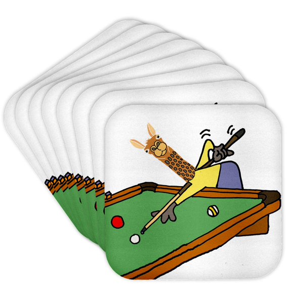 3drose, Funny Llama Playing Pool Game Cartoon, Set of 8 Coasters - Soft ...