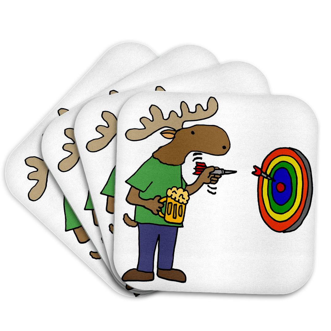 3drose, Funny Moose Throwing Darts Cartoon, Set of 4 Coasters - Cork ...