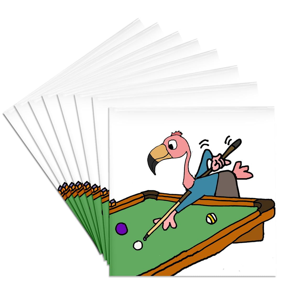 3drose, Funny Pink Flamingo Bird Playing Pool Game Cartoon, Set of 8 ...