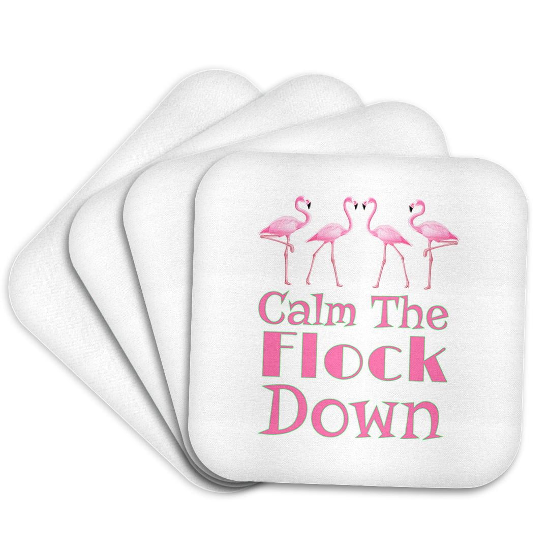 3drose, Funny Pink Flamingos Beach Quote Calm the Flock Down, Set of 4 ...