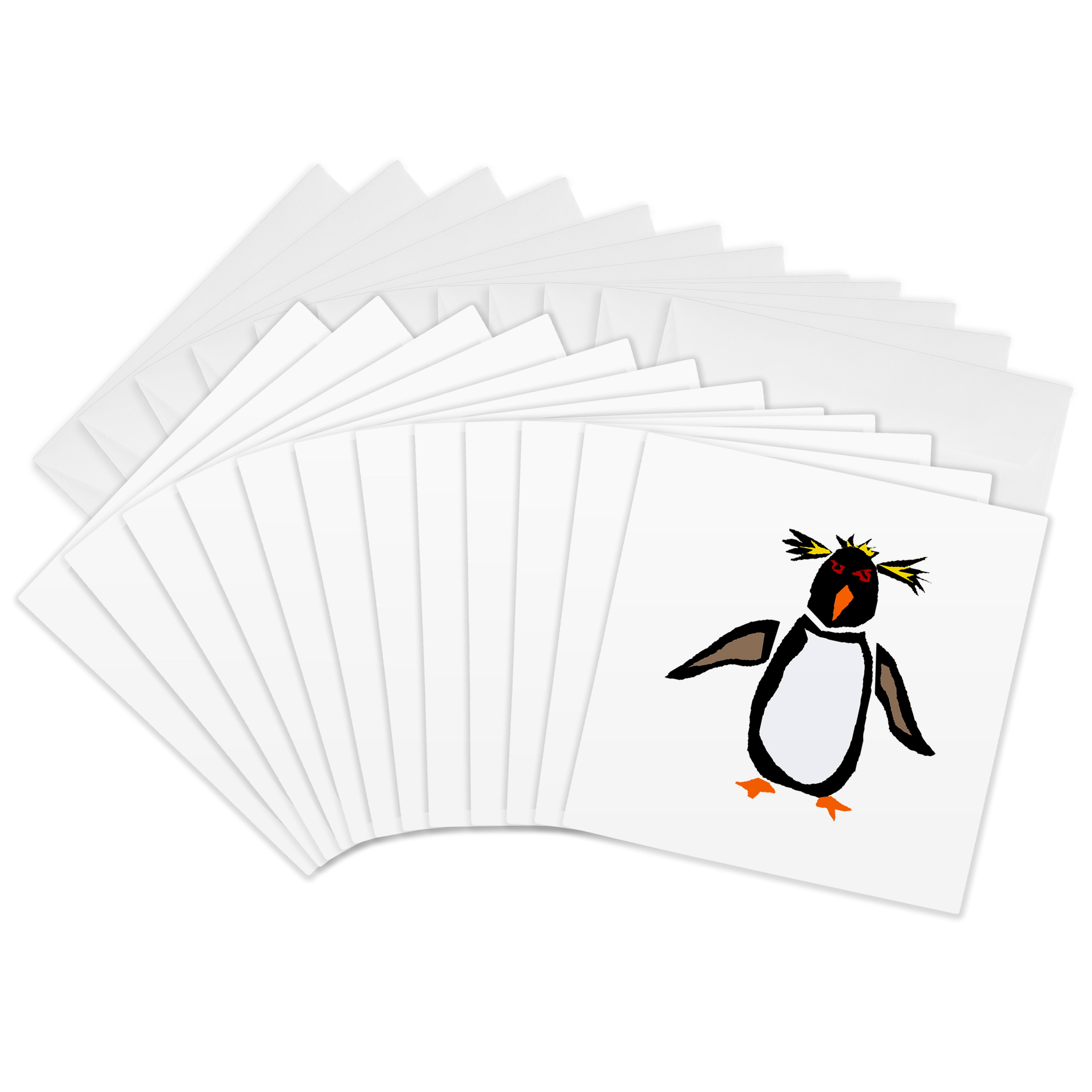3drose, Funny Rockhopper Penguin Primitive Art, 12 Greeting Cards with ...