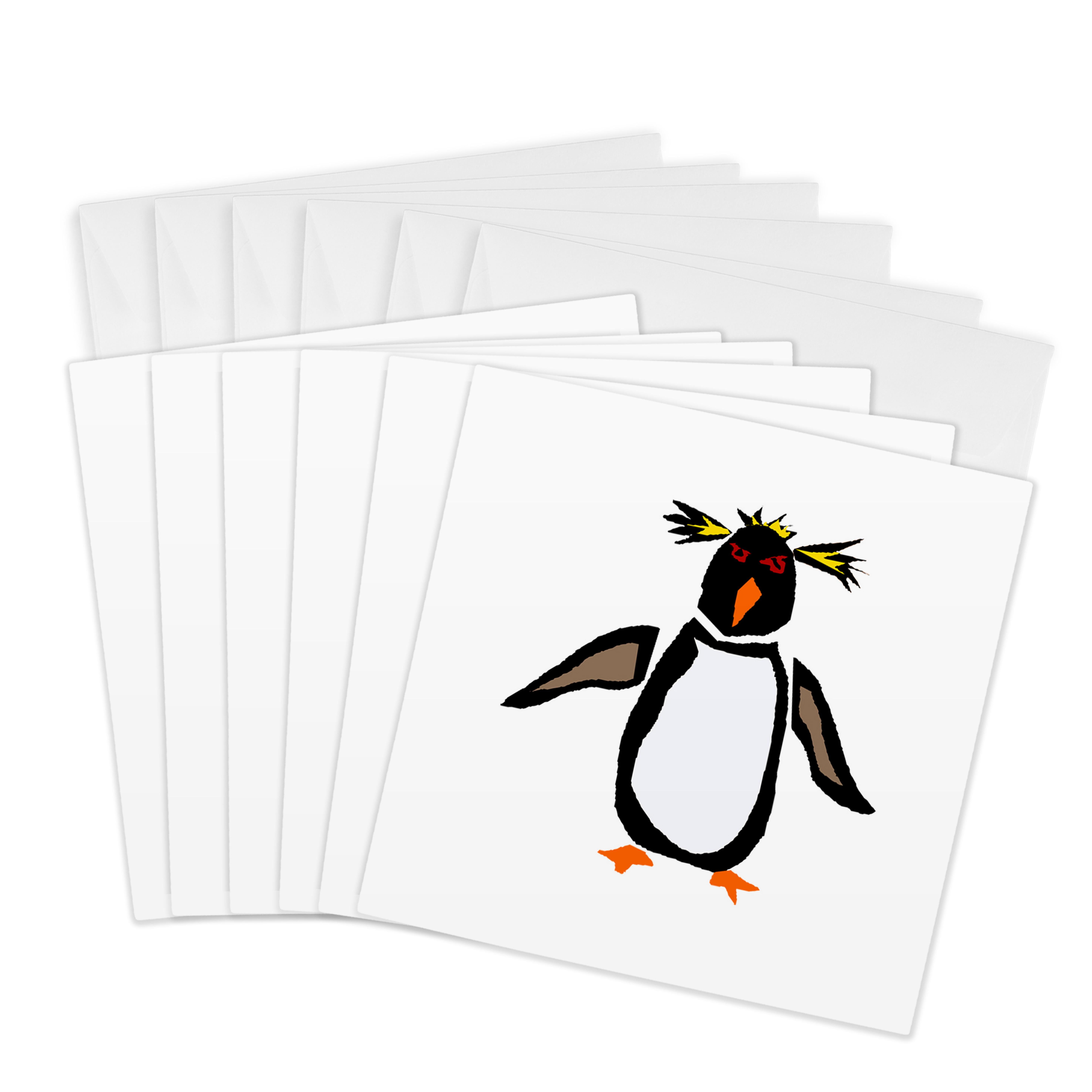 3drose, Funny Rockhopper Penguin Primitive Art, 6 Greeting Cards with ...