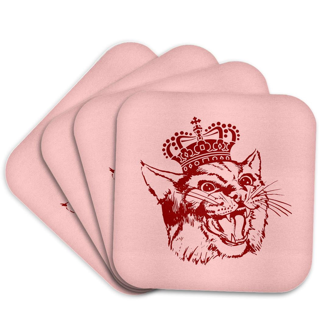 3drose, Funny Royal Cat Wearing Crown Drawing in Red on Pink Background ...