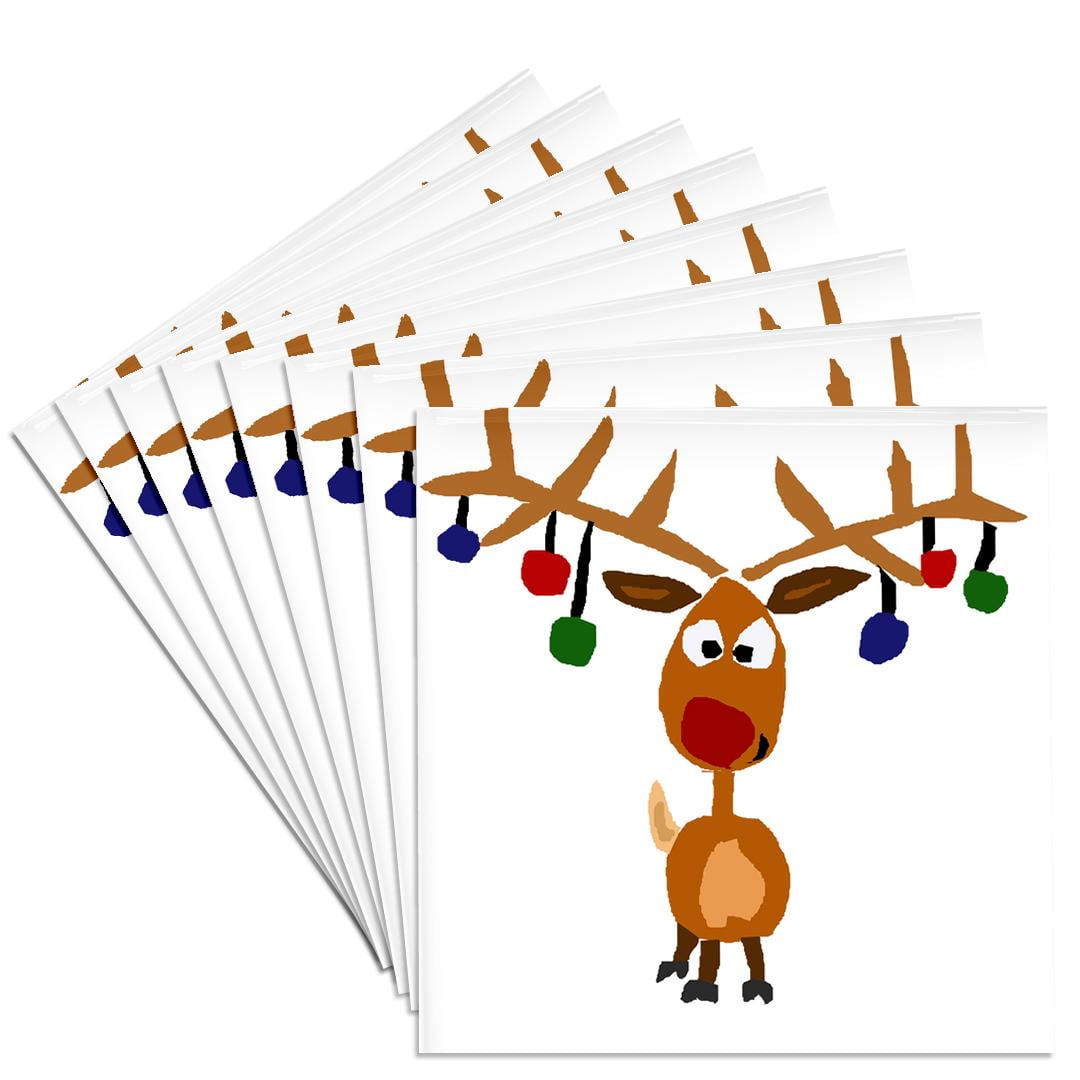 3drose, Funny Rudolph the Red Nosed Reindeer Christmas Art, Set of 8 ...