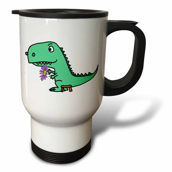 3drose, Funny Silly Green T-rex Dinosaur with Purple Daisy Flower ...